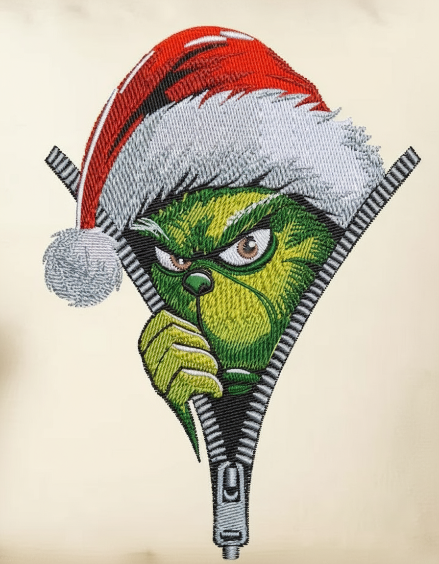 Grinch Zipper Peaker Christmas Embroidered T-shirt – Chasin' Threads ...